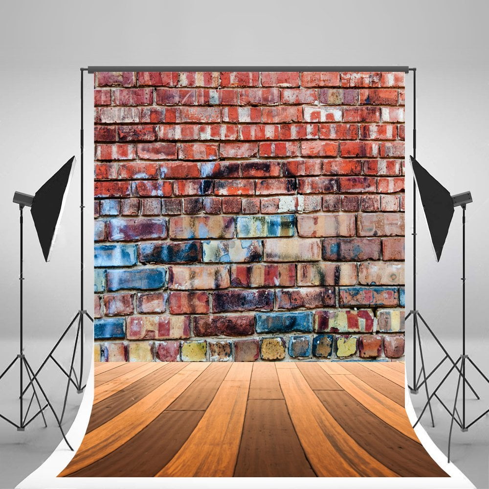 GreenDecor 5x7ft Red Brick Wall Photo Backdrop Wooden Floor Photography ...