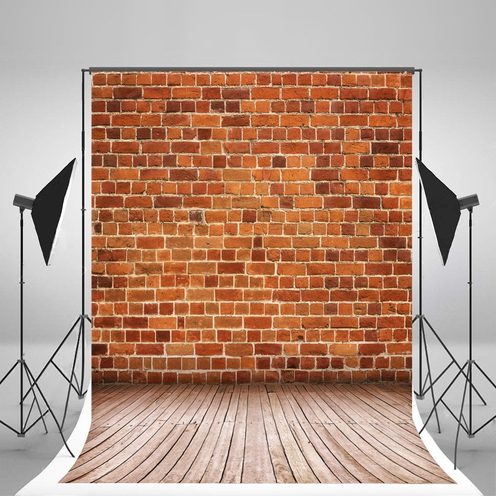 GreenDecor 5x7ft Red Brick Wall Photo Studio Background Grey Wood Floor ...