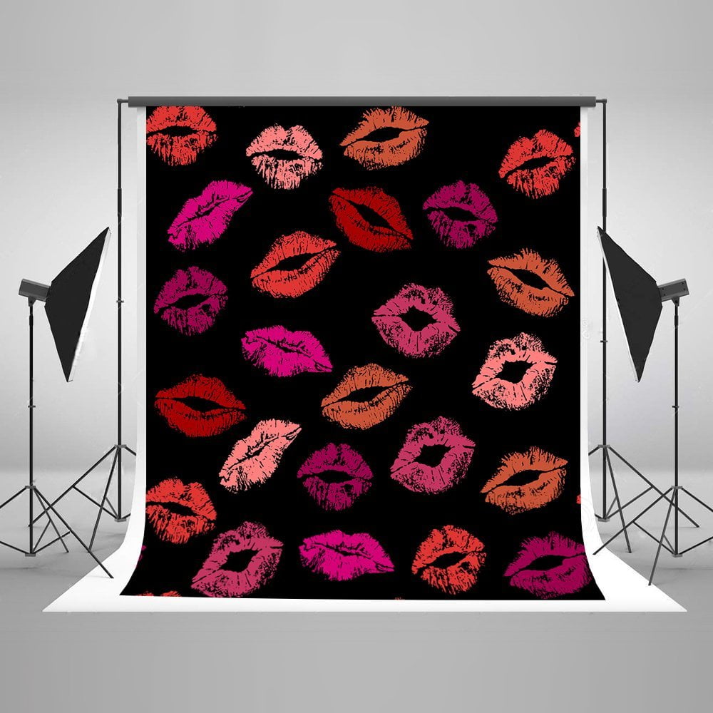 GreenDecor 5x7ft Red Lips on Black Background Backdrop Sweetheart ...