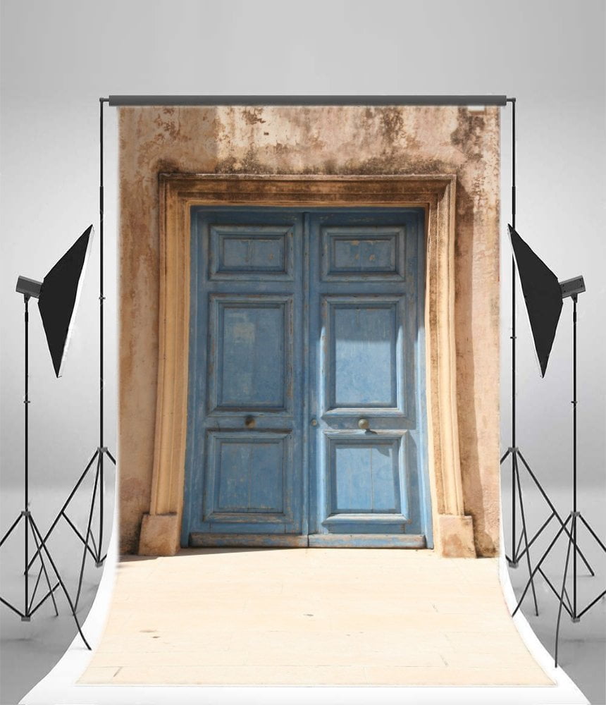 GreenDecor 5x7ft Rustic Blue Wood Door Backdrop Shabby Grunge Concrete ...