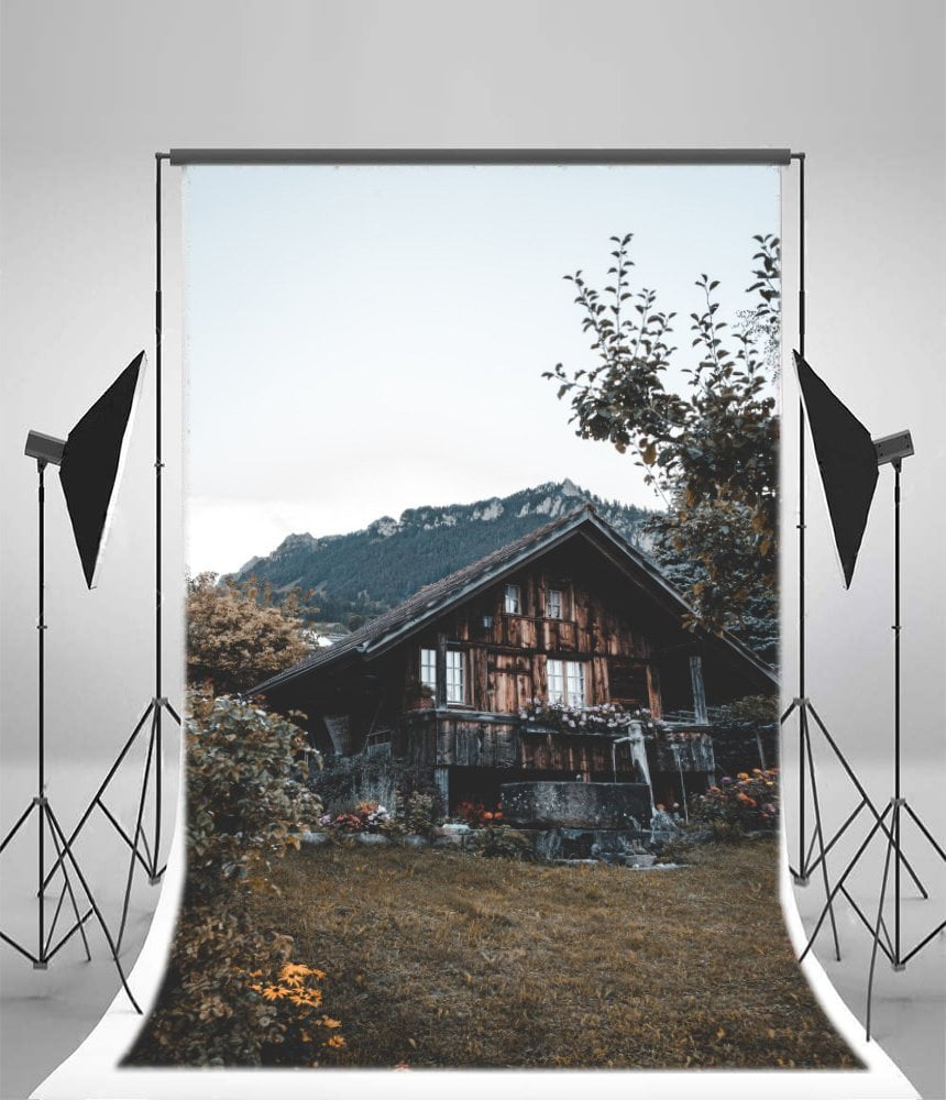 GreenDecor 5x7ft Rustic Wood House Backdrop Nature Landscape Mountain ...