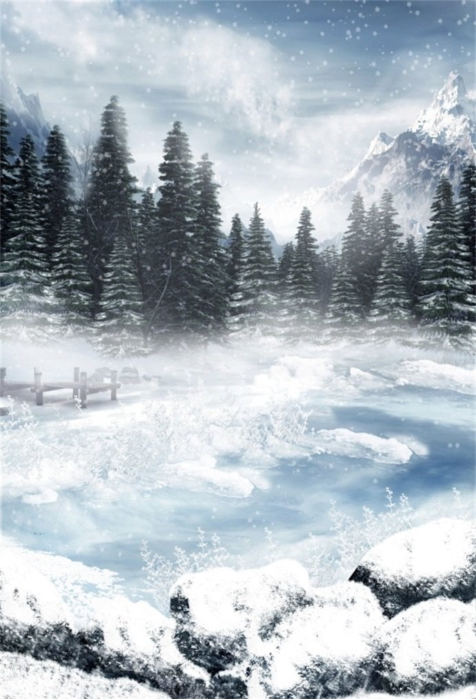 GreenDecor 5x7ft Snow Scenic Backdrop Snowflake Winter Snowfield Forest ...