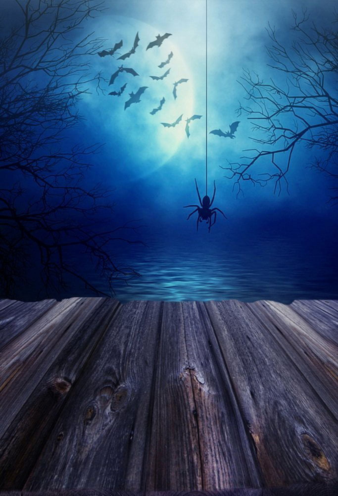 GreenDecor 5x7ft Spooky Halloween Night Scary Bats Spinder Wood Floor ...