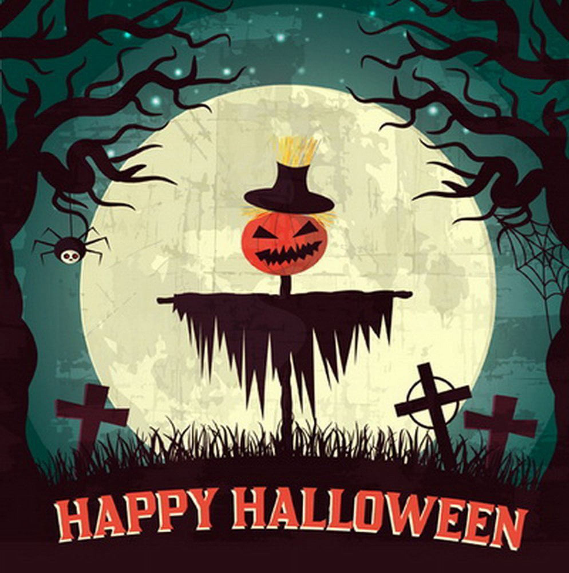 GreenDecor 5x7ft Spooky Halloween Pumkins Scarecrow Scary Graves Spider ...