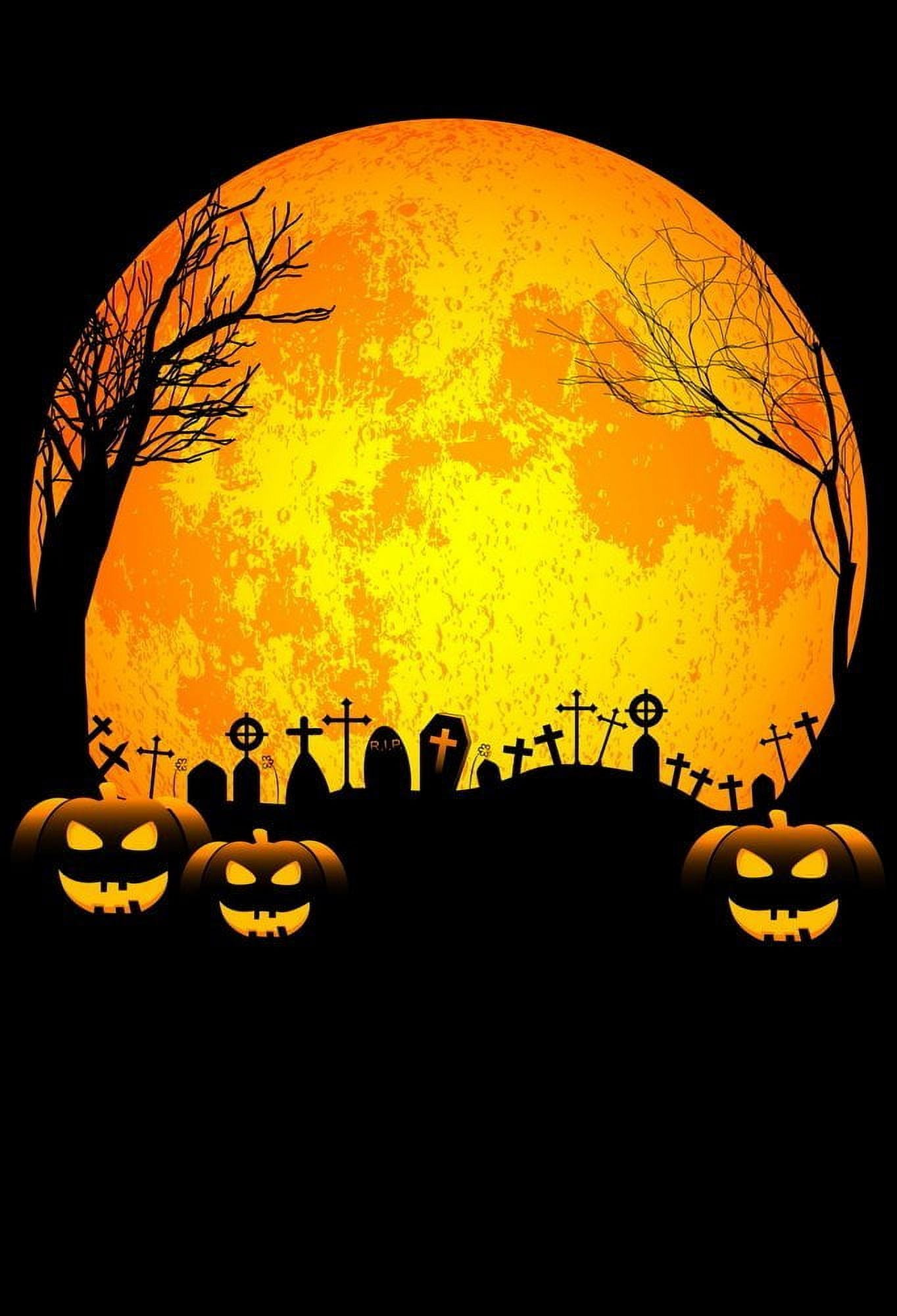 GreenDecor 5x7ft Spooky Halloween Scary Graves Pumpkins Tree Silhouette ...