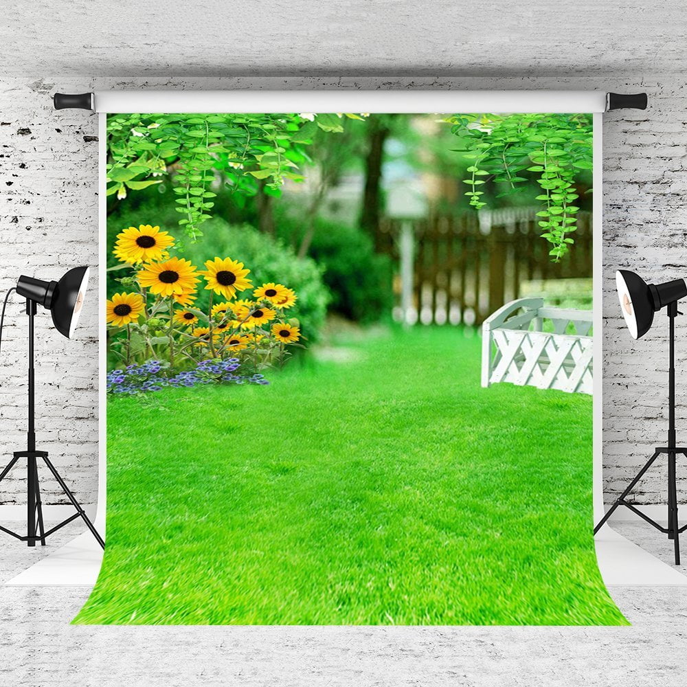GreenDecor 5x7ft Spring Green Theme Photography Backdrop Yellow Sun ...