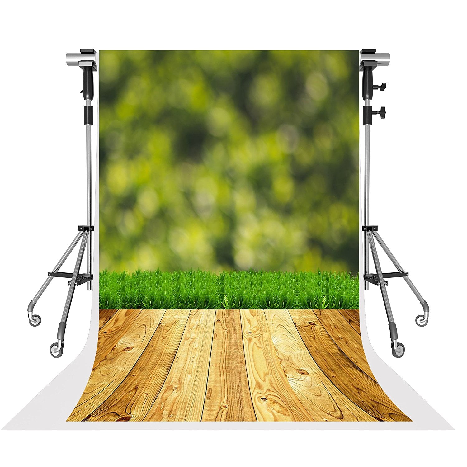 GreenDecor 5x7ft Spring Photography Backdrops Green Bokeh Background Wood Floor Backdrop Props ...