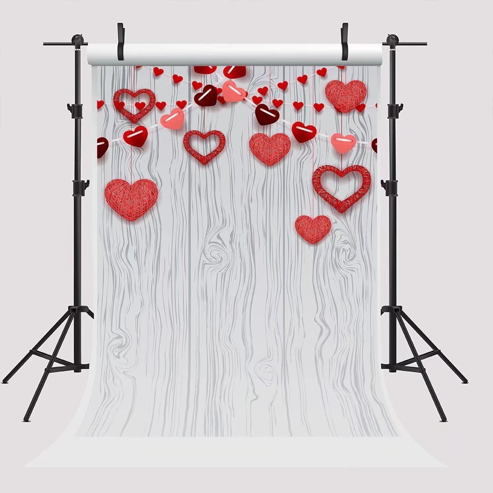 GreenDecor 5x7ft Valentine's Day Backdrops for Photographer Red Heart Background White Wood ...