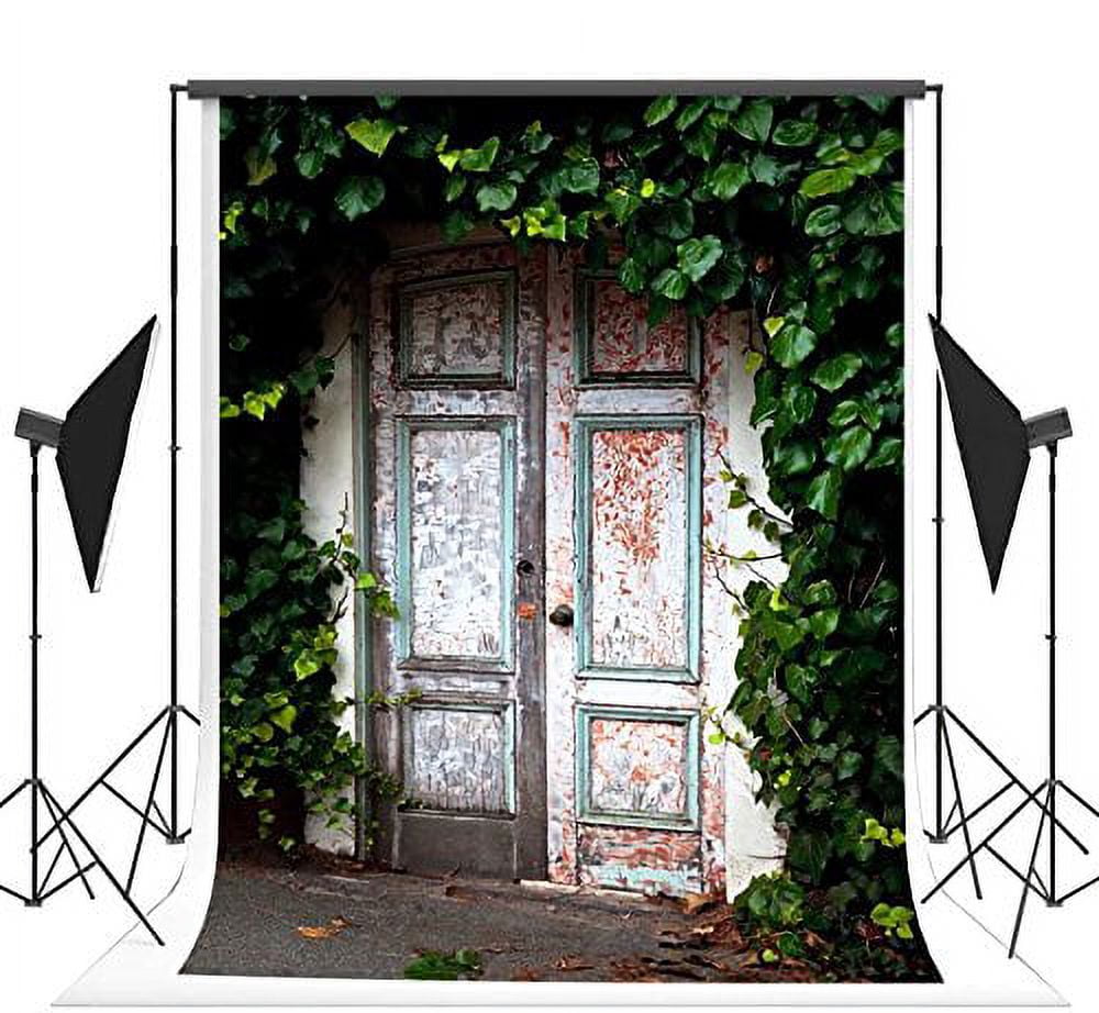 GreenDecor 5x7ft Vintage Blue Door Backdrops Green Tree Photo ...