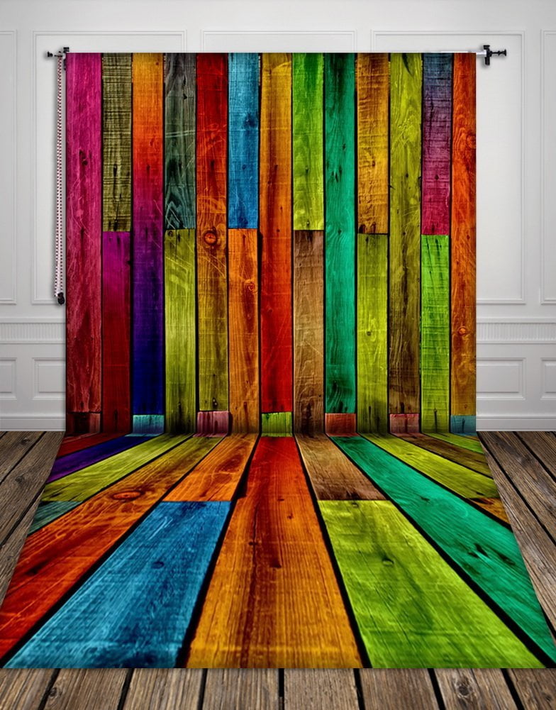 GreenDecor 5x7ft Vintage Colorful Wood Planks Portraits Photography ...