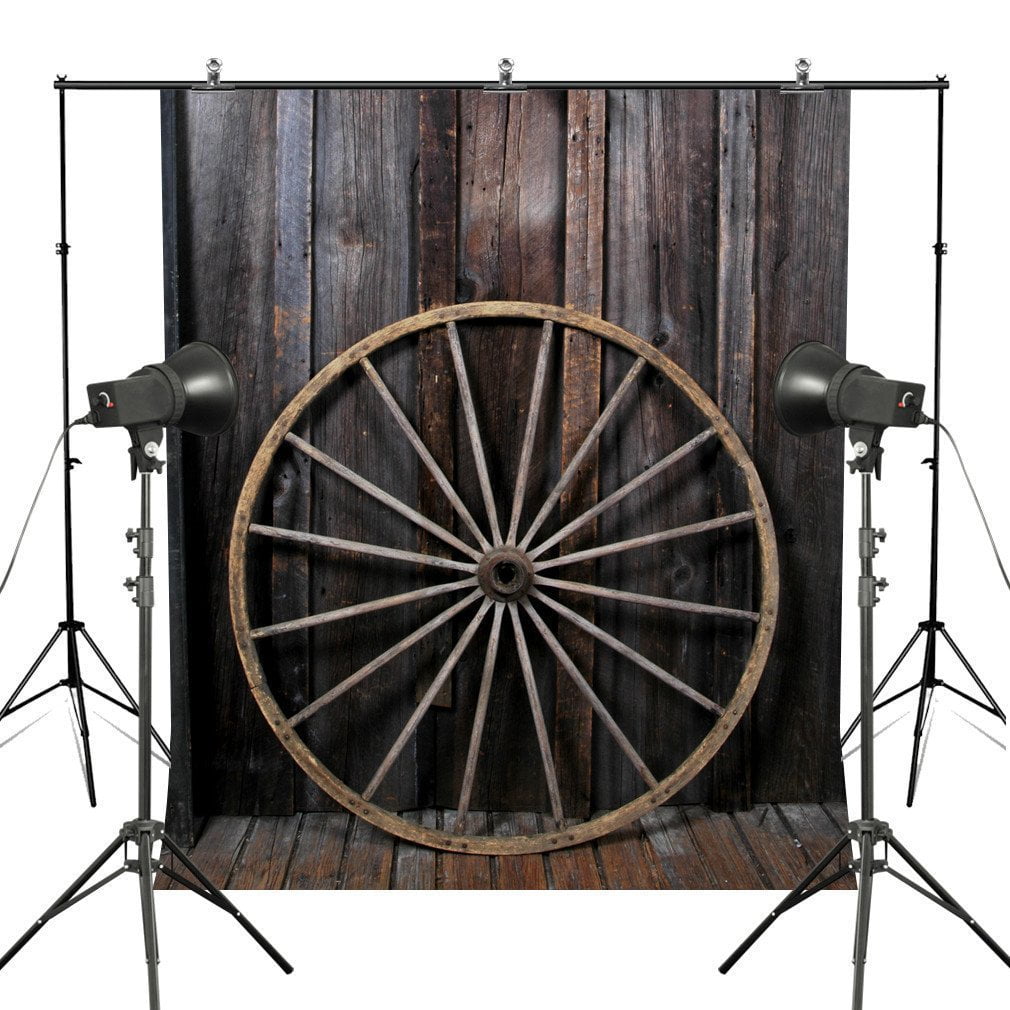 GreenDecor 5x7ft Vintage Wooden Panel Barn Wheel Photography Backdrops ...