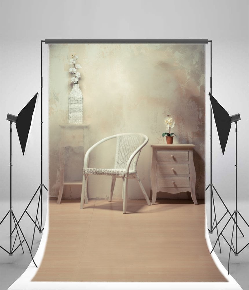 GreenDecor 5x7ft Wedding Backdrop Interior White Rattan Chair Cabinet ...