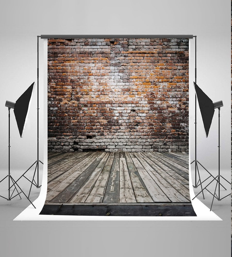 GreenDecor 5x7ft Wood Floor Brick Wall Photography Backdrop no Splicing ...