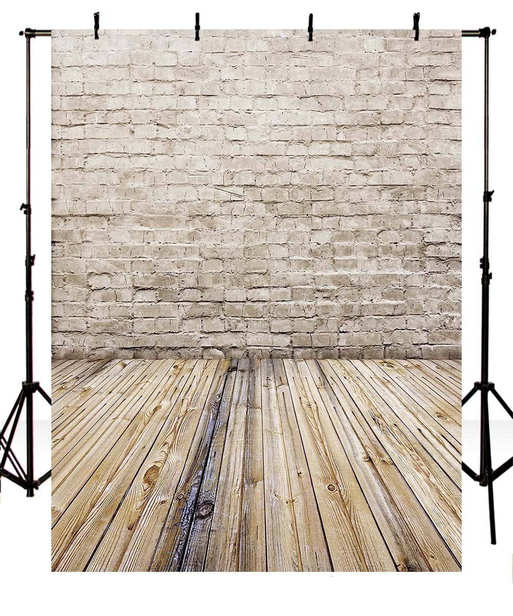 GreenDecor 5x7ft Wood Floor Brick Wall Photography Backdrops Baby Photo ...