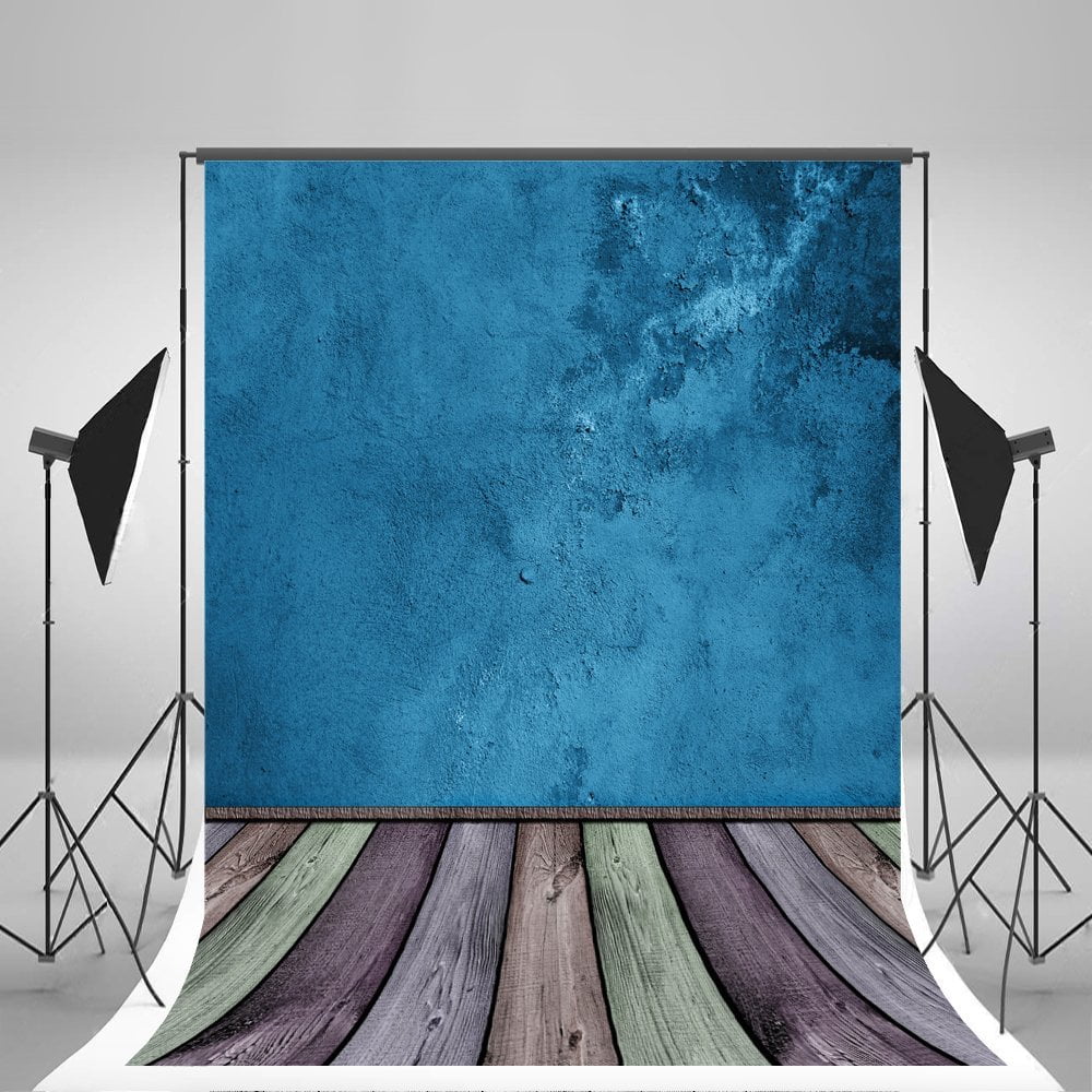 GreenDecor 5x7ft Wooden Floor Photography Backdrop Retro Blue Paint ...