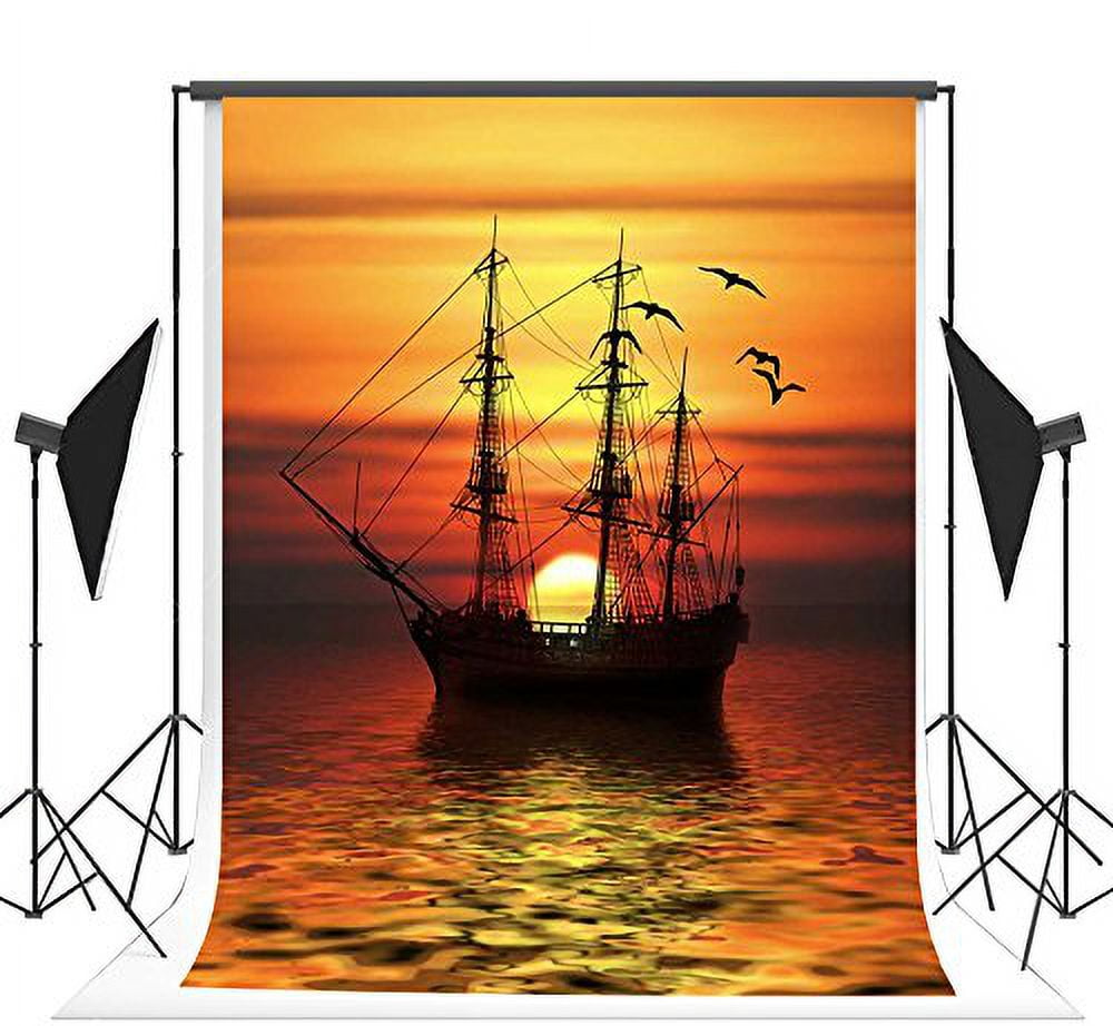 GreenDecor 5x7ft Wooden Sailboat Photography Background Red Sunlight ...