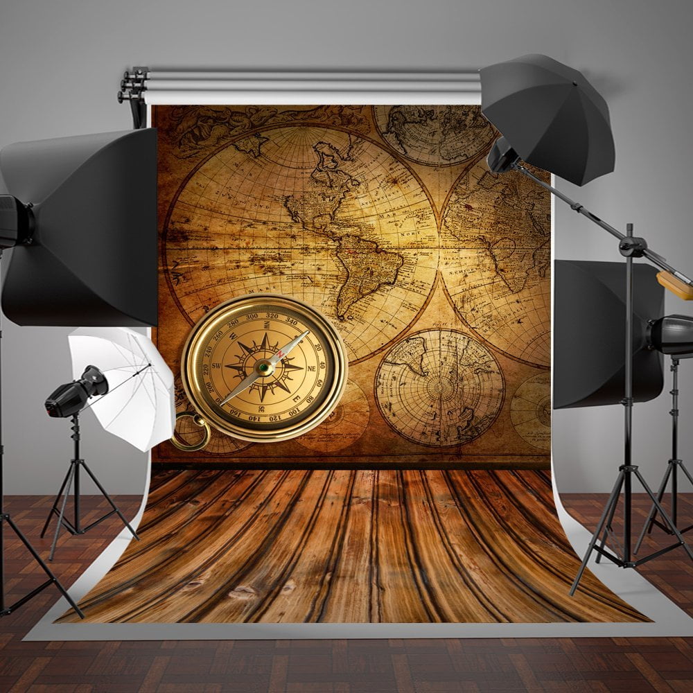 GreenDecor 5x7ft World Map Photography Backdrops Vintage Compass Wood ...