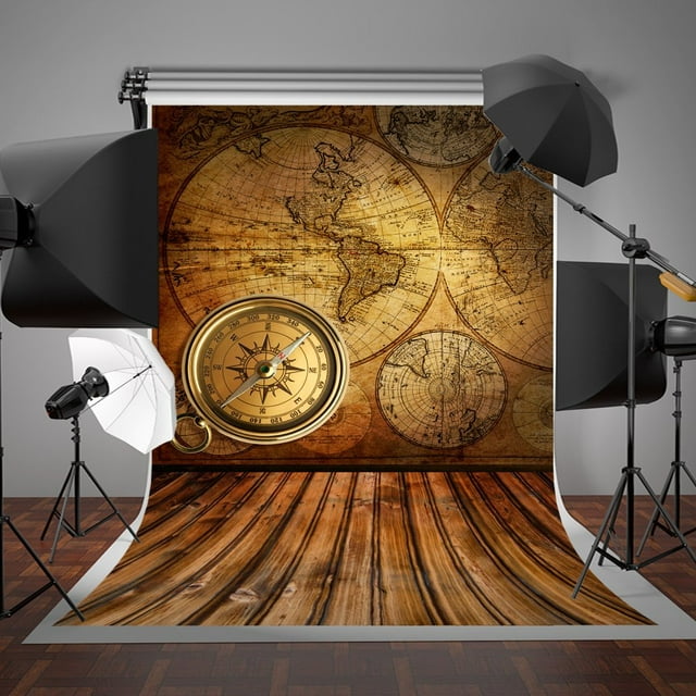 GreenDecor 5x7ft World Map Photography Backdrops Vintage Compass Wood ...