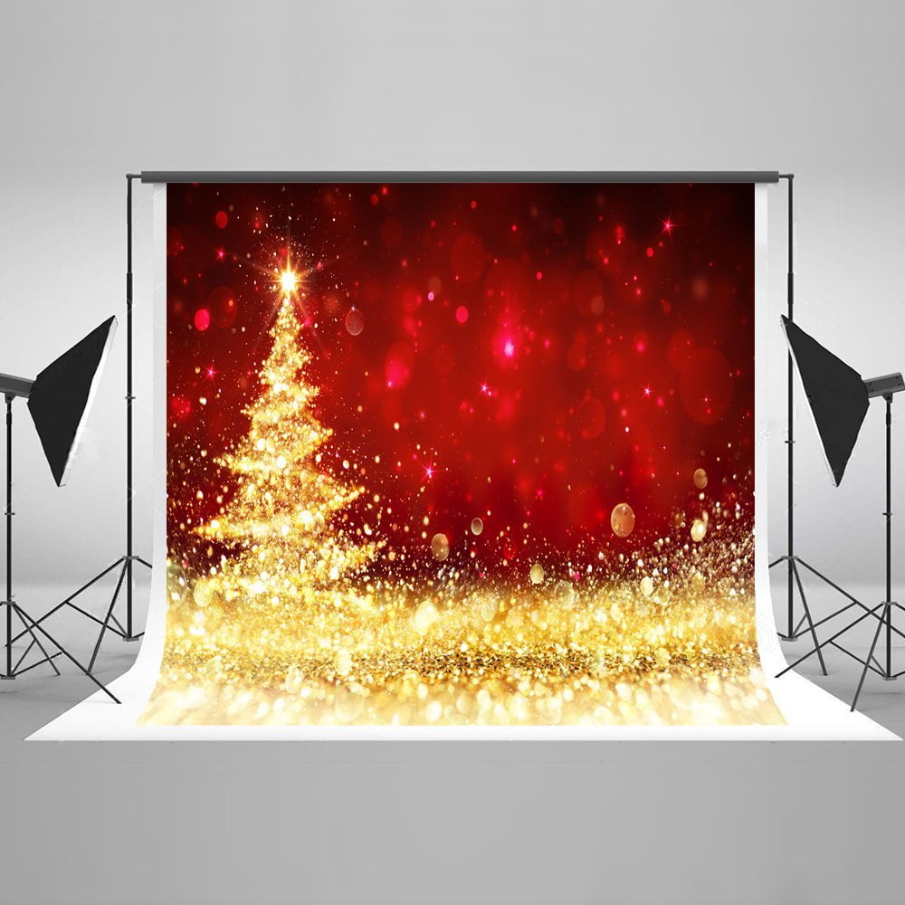 GreenDecor 7X5ft Golden Glitter Dazzing Christmas Tree Red Background ...