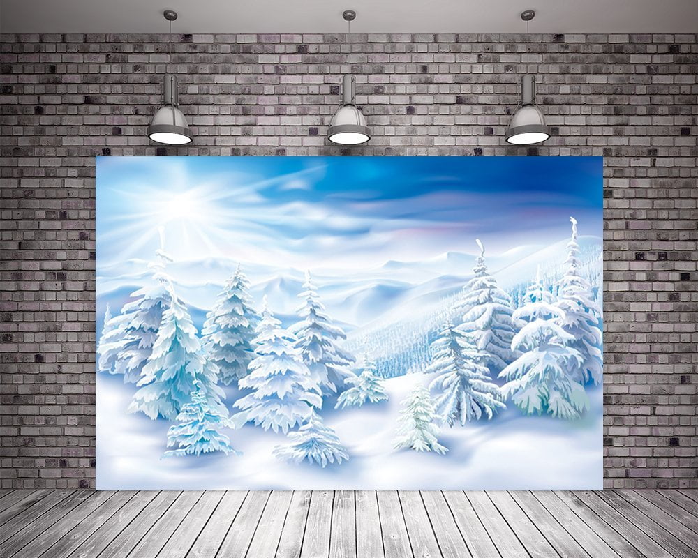 GreenDecor 7X5ft Winter Photo Backdrops Pine Forest Backgrounds Blue Sky Sunshine Christmas ...