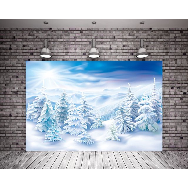 GreenDecor 7X5ft Winter Photo Backdrops Pine Forest Backgrounds Blue Sky Sunshine Christmas ...
