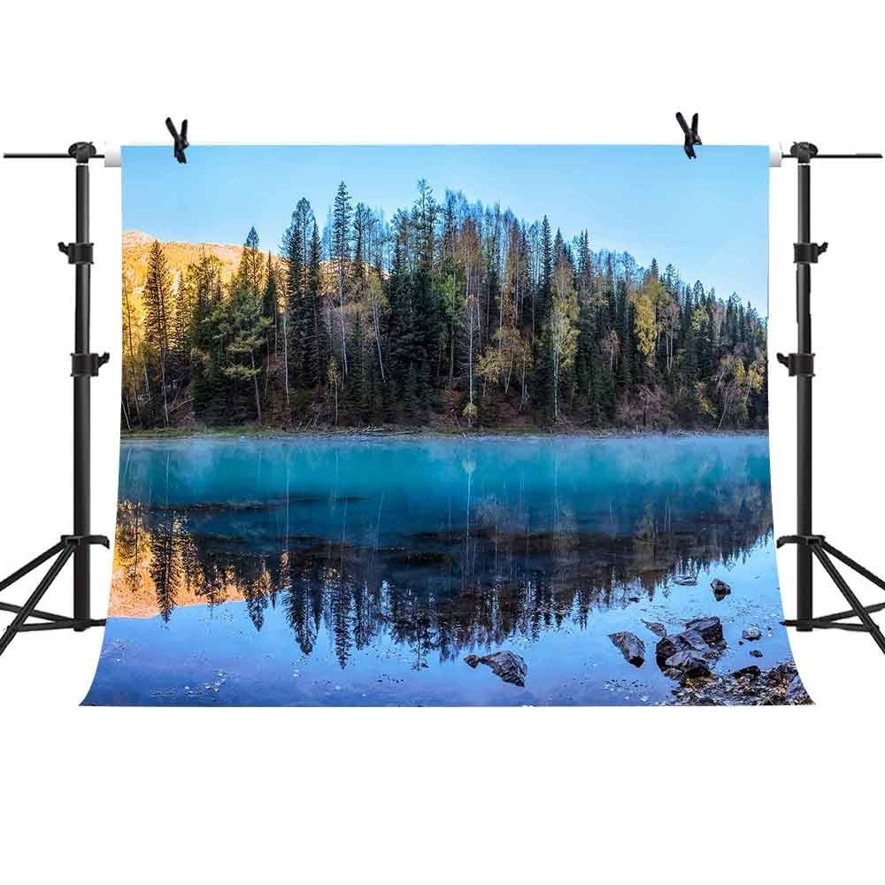 GreenDecor 7x5Ft Lake Water Backdrop Tree Reflection Blue Theme ...
