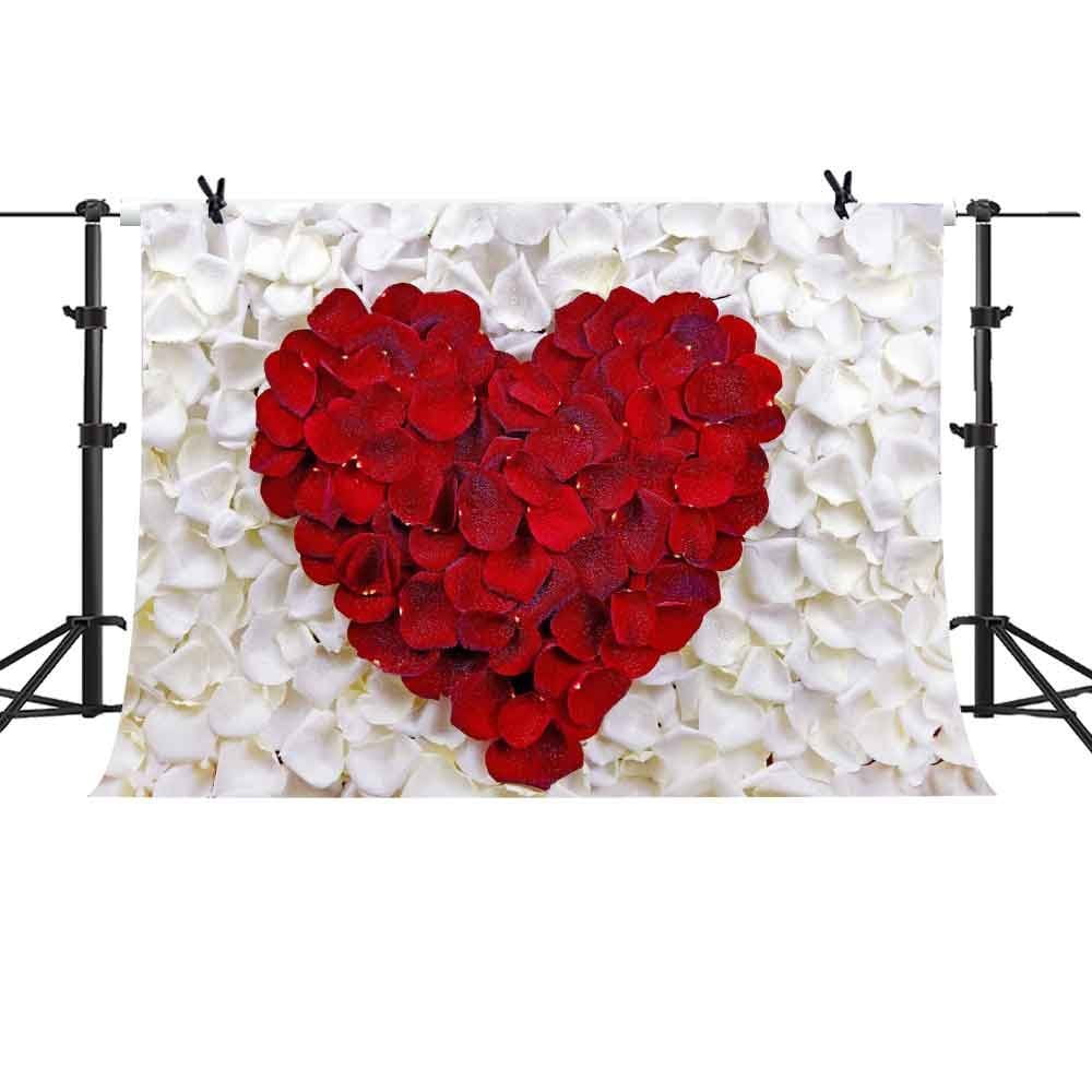GreenDecor 7x5Ft Red Rose Backdrop White Petal Heart-Shaped Background ...