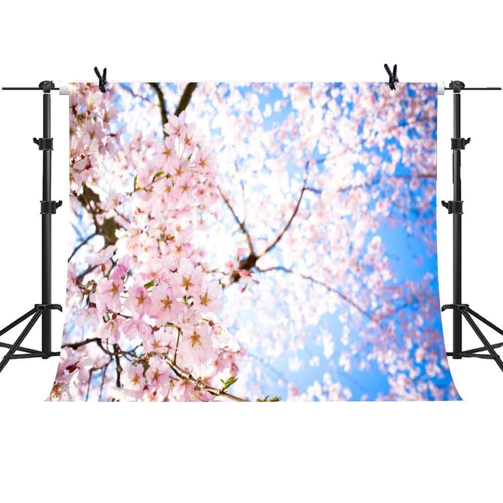 GreenDecor 7x5Ft Sakura Backdrop Blue Sky Pink Cherry Blossoms ...