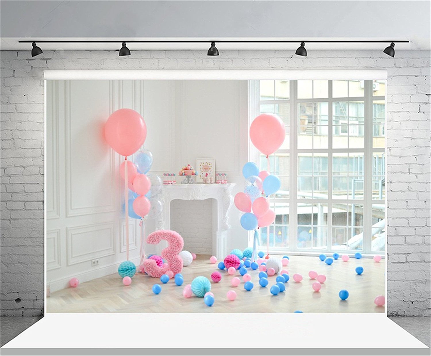 GreenDecor 7x5ft 3rd Birthday Backdrop Sweet Balloons Mantel Party ...