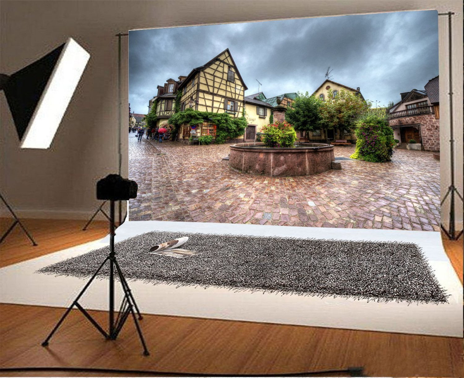 GreenDecor 7x5ft Ancient Town Backdrop Green Trees Flowers Weathered ...