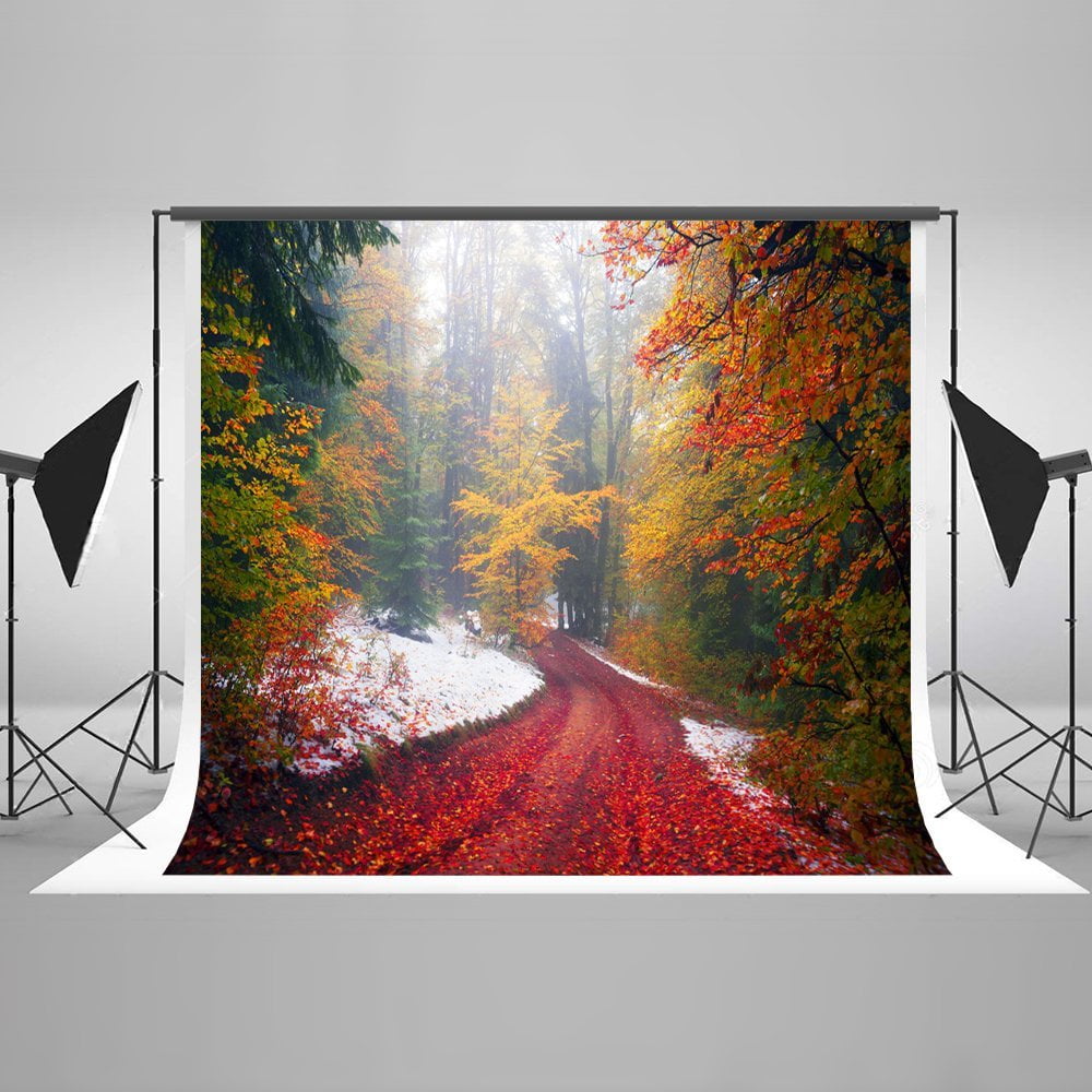 GreenDecor 7x5ft Autumn Forest Scene Photography Backdrops Red Fallen ...