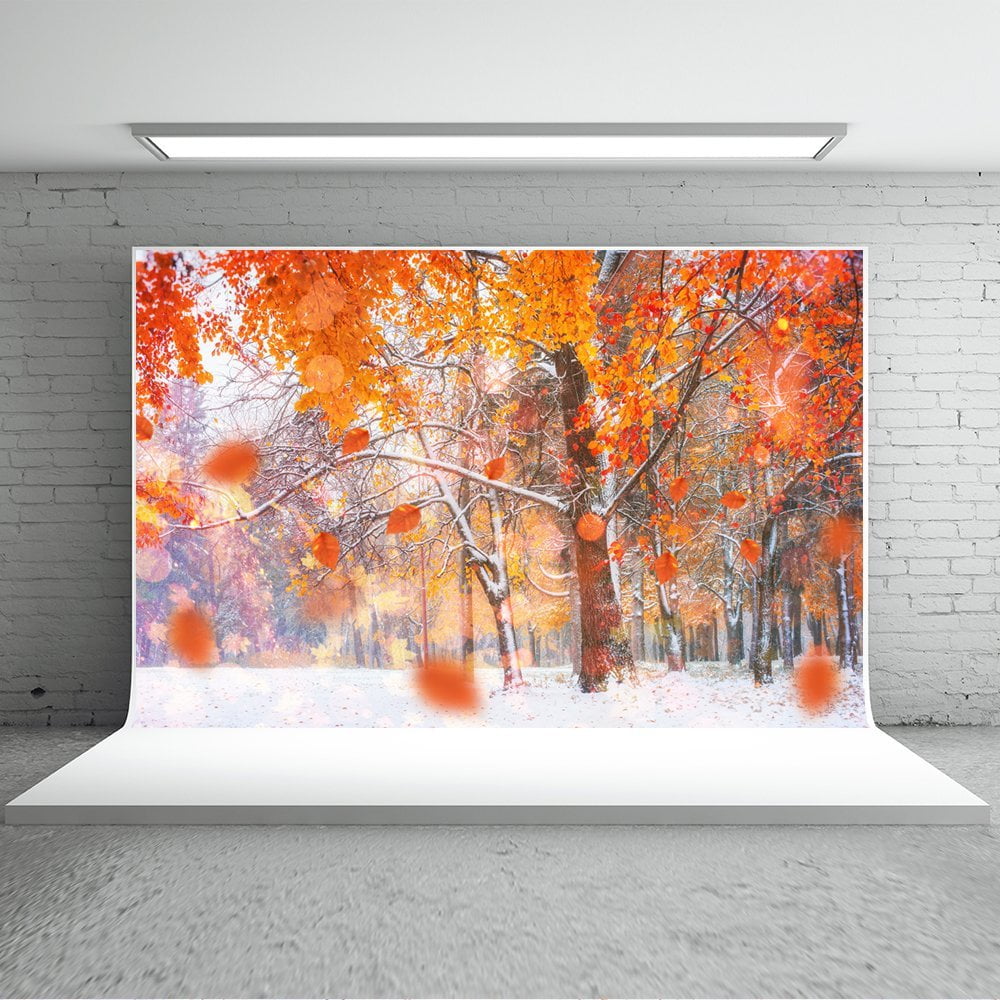 GreenDecor 7x5ft Autumn Scene Background Snow Floor Photography ...