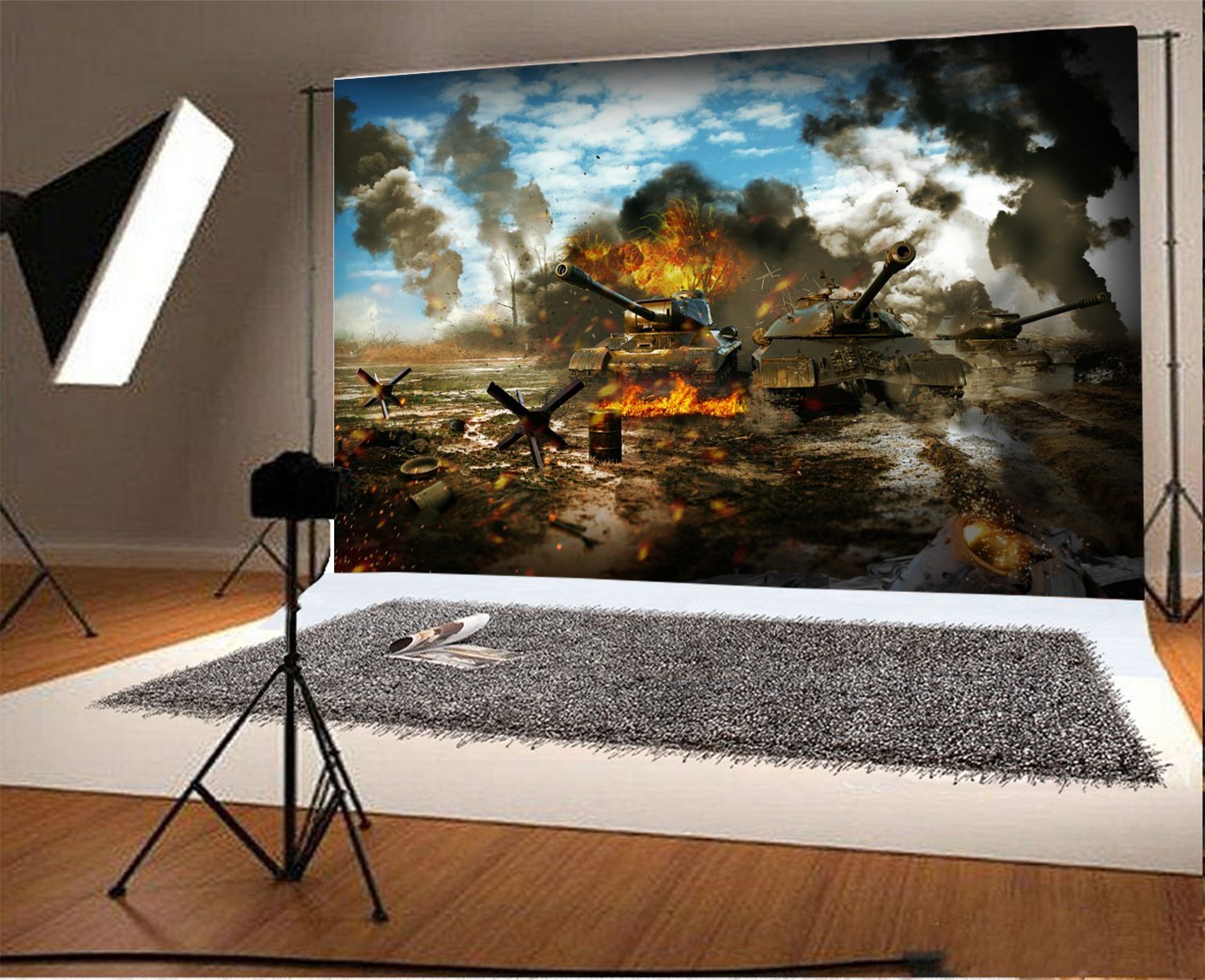 GreenDecor 7x5ft Backdrop Photography Background Two Tanks Fire Field ...