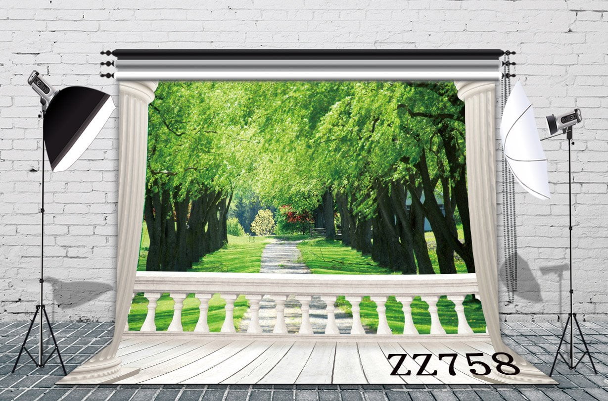 GreenDecor 7x5ft Balcony Green Trees Scenery Photography Backdrop ...