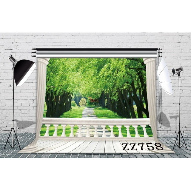 GreenDecor 7x5ft Balcony Green Trees Scenery Photography Backdrop ...