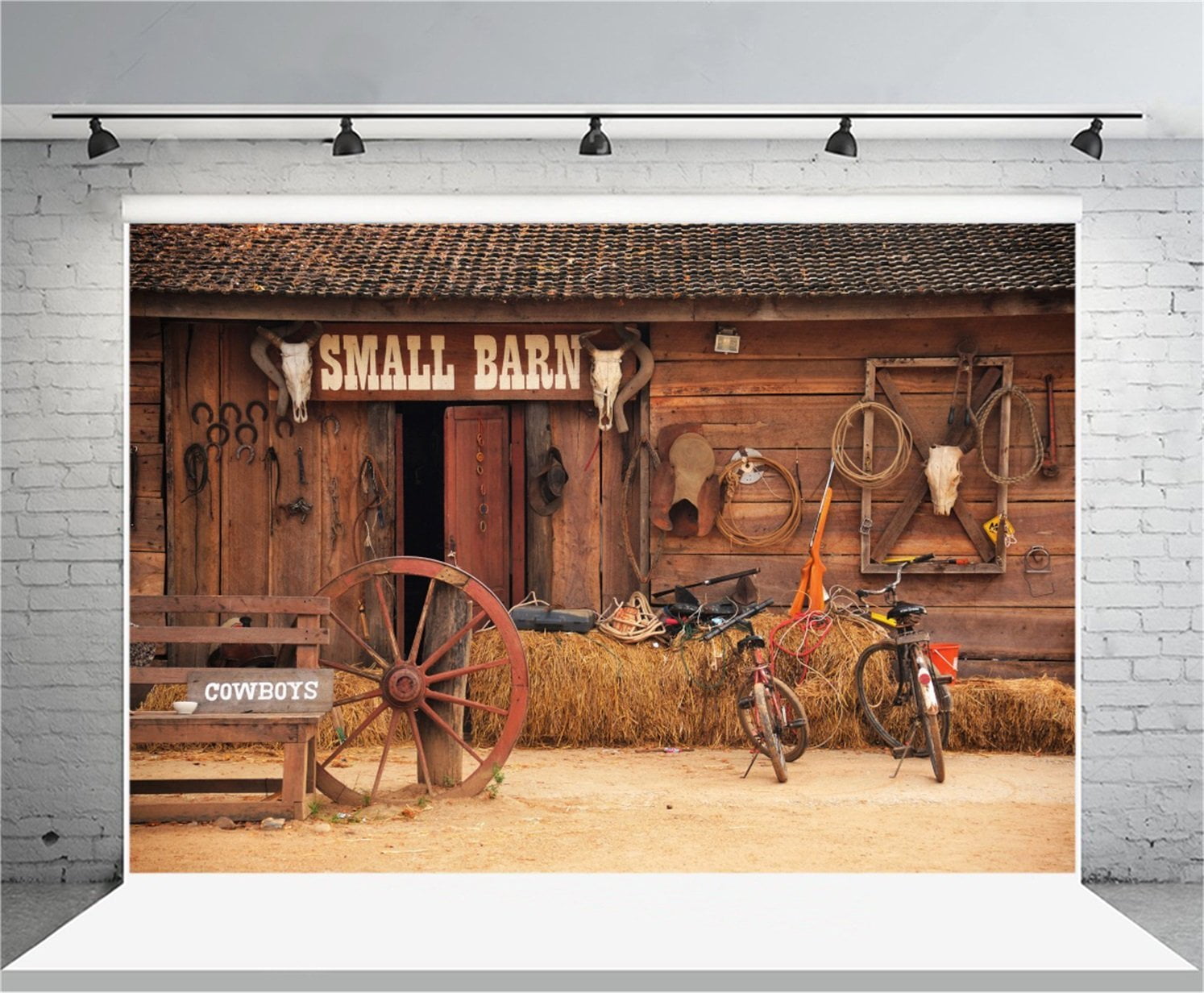 GreenDecor 7x5ft Barn Backdrops Cowboy Haystack Bike Photography ...