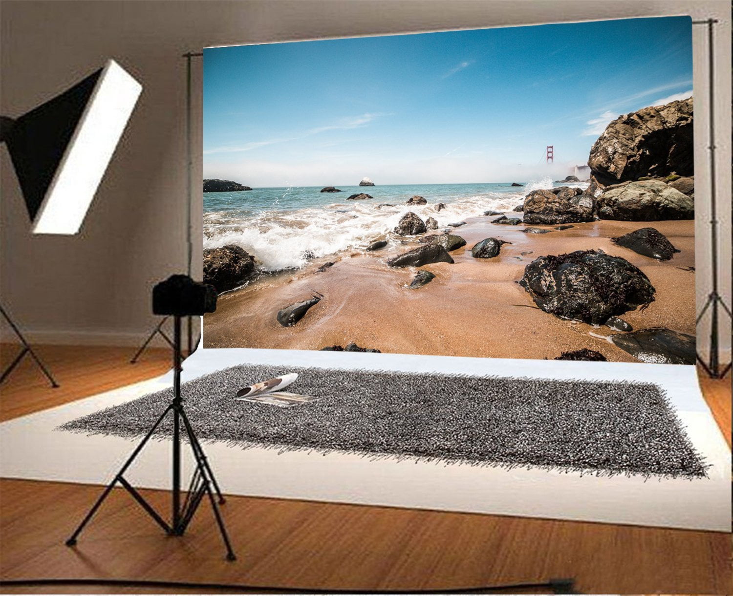 GreenDecor 7x5ft Beach Backdrop Seaside Waves Rock Stones Blue Sky ...