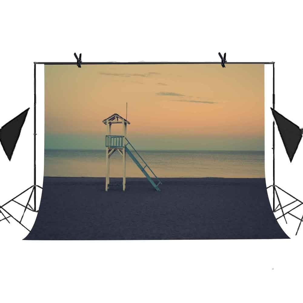 GreenDecor 7x5ft Beach Landscape Backdrop Sunset Beach Sea Pavilion ...