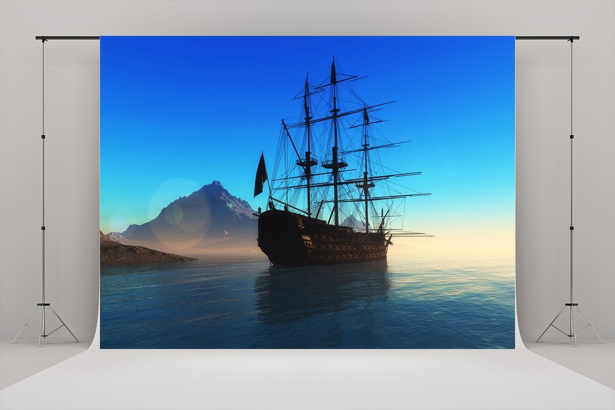 GreenDecor 7x5ft Blue Backdrops Ocean Scenery The Ship Blue Sky Photo ...