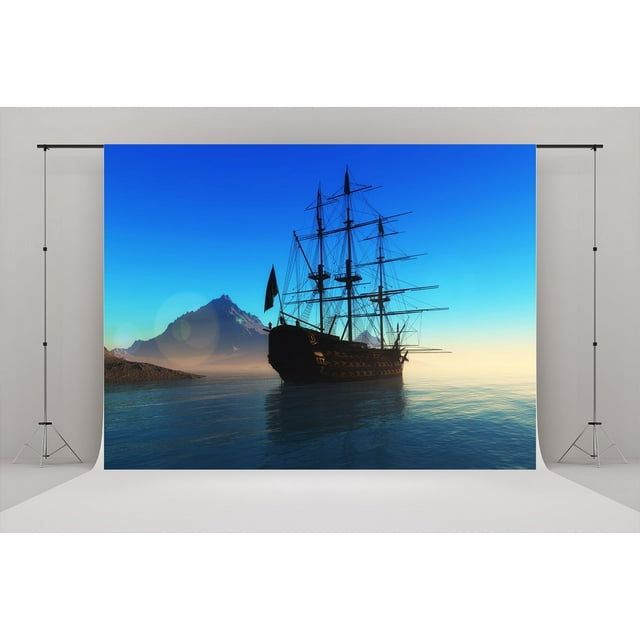 GreenDecor 7x5ft Blue Backdrops Ocean Scenery The Ship Blue Sky Photo ...
