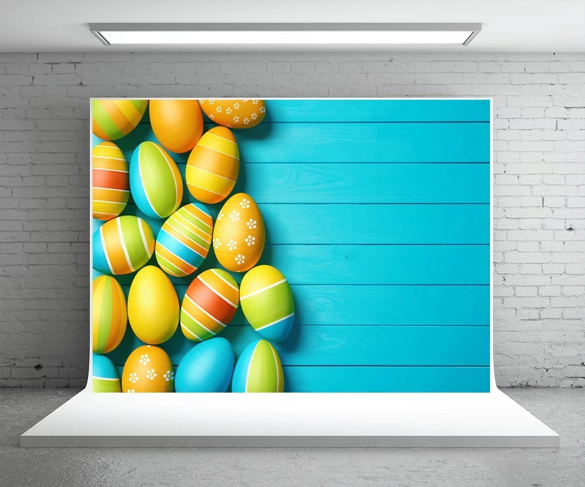 GreenDecor 7x5ft Blue Easter Day Photography Background Blue Wood with ...