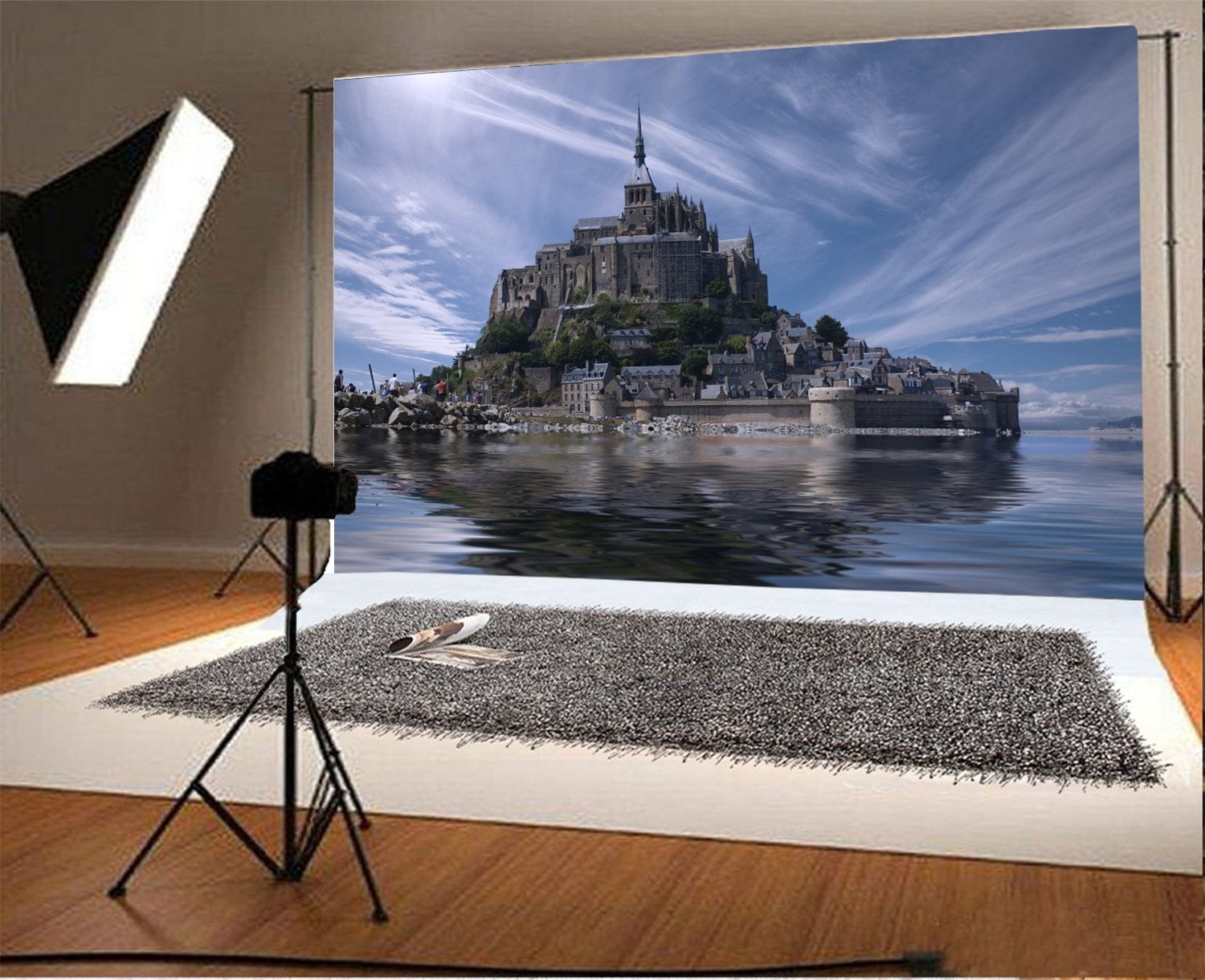 GreenDecor 7x5ft Castle Backdrop Mont-Saint-Michel Seaside Forest Trees ...