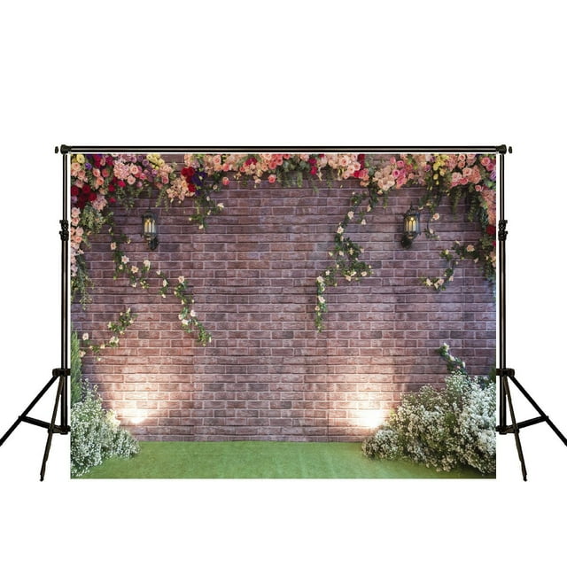 GreenDecor 7x5ft Children Photography Pink Flowers Brick Wall ...