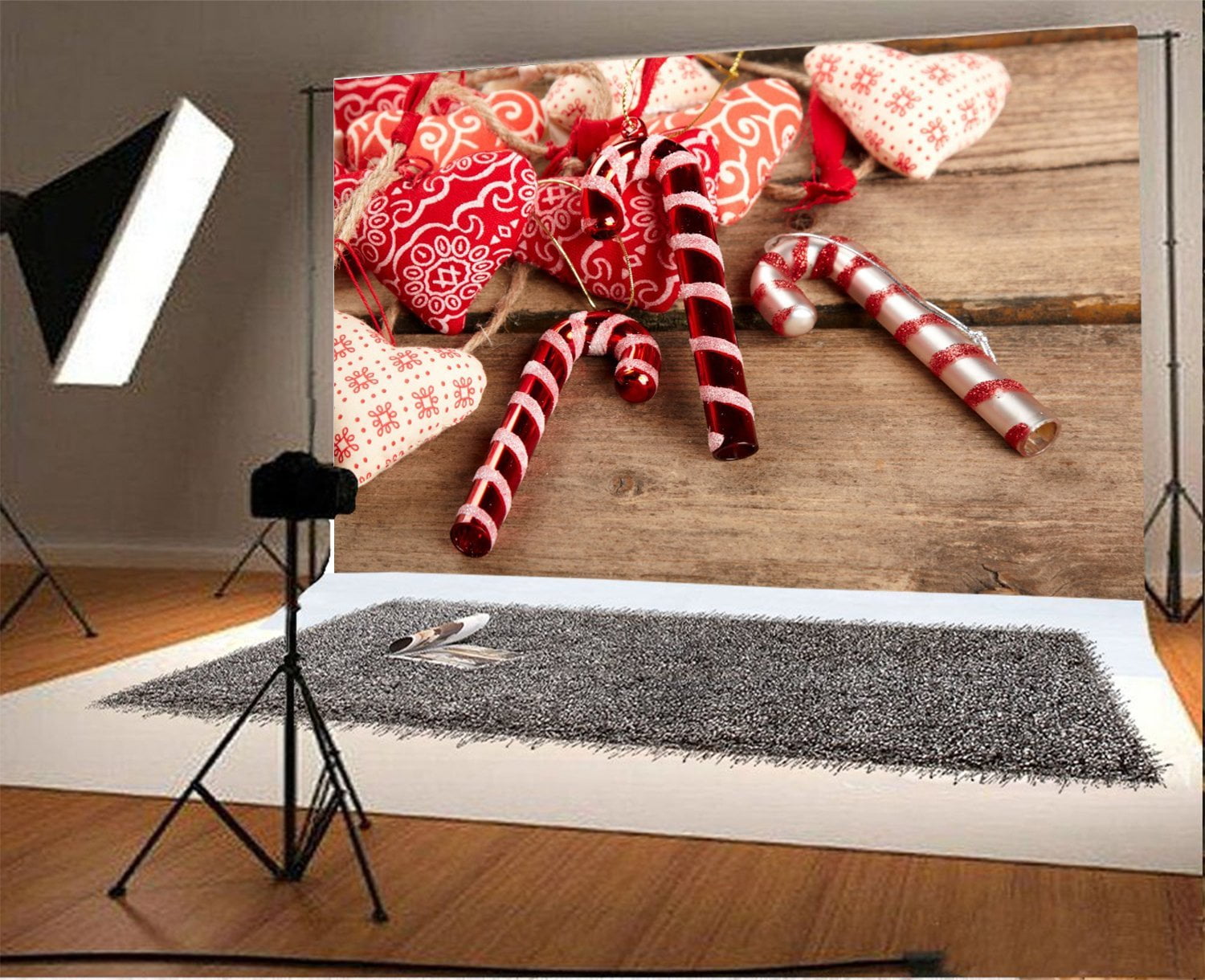 GreenDecor 7x5ft Christmas Backdrop Candy Cane Red Hearts Hemp Rope ...