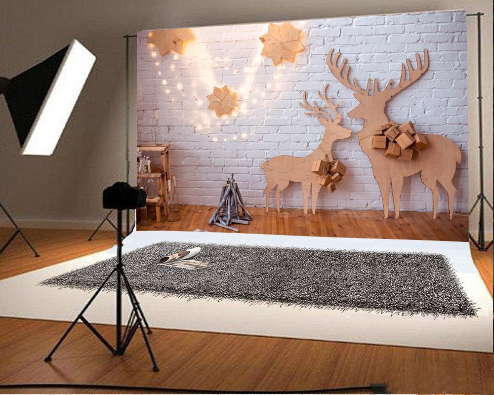GreenDecor 7x5ft Christmas Backdrop Reindeer Gifts Box Firewoods ...