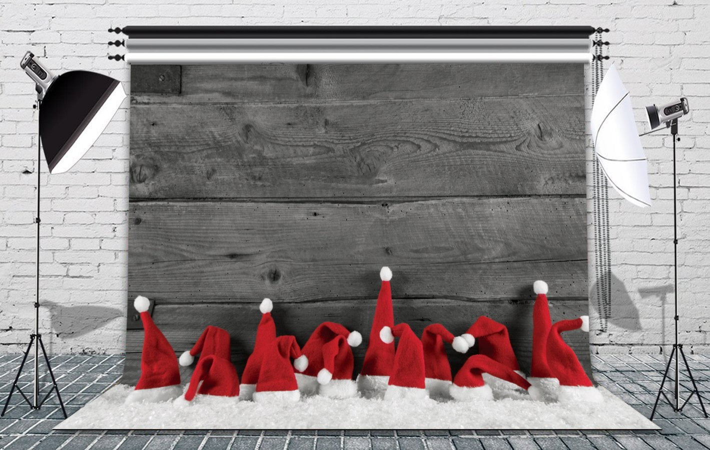 GreenDecor 7x5ft Christmas Backdrop Wood Board Theme Christmas Hats ...