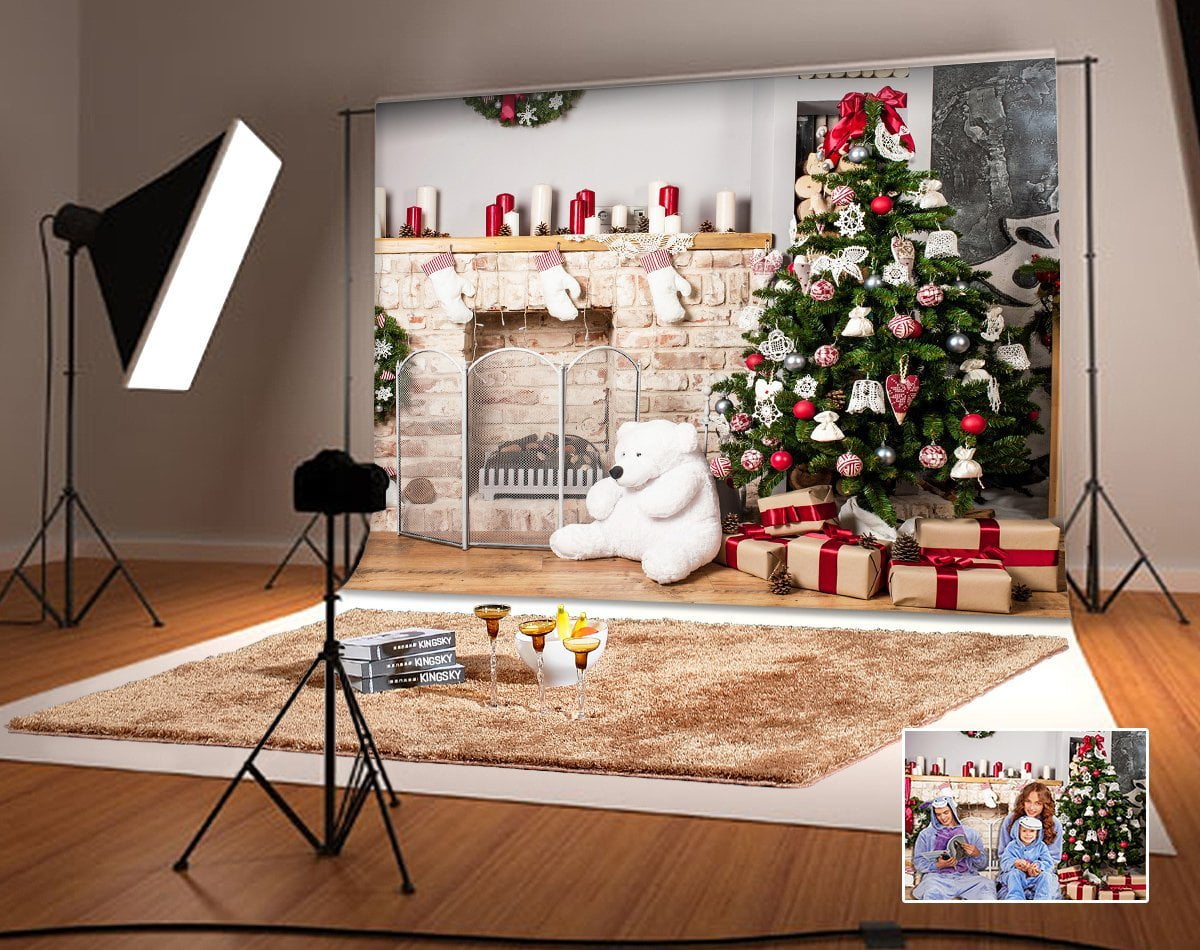 GreenDecor 7x5ft Christmas Tree Backdrop Photography White Brick ...