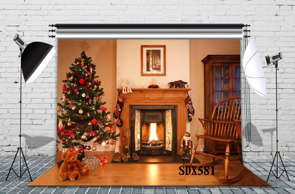 GreenDecor 7x5ft Christmas Tree and Fireplace Christmas Photography ...
