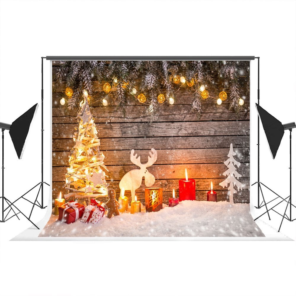 GreenDecor 7x5ft Christmas Wood Wall Photography Backdrops Golden ...