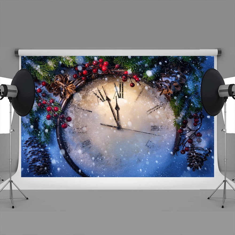 GreenDecor 7x5ft Christmas backdrops New Year clock snow christmas ...